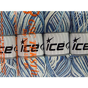 Lot of 4 x 100gr Skeins Ice Yarns Lorena Color (50% Cotton) Yarn Blue Shades White