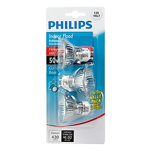 Philips LED 415794 Indoor Flood 50-Watt MR16 GU10 Base 120-Volt Light Bulb, 3-Pack