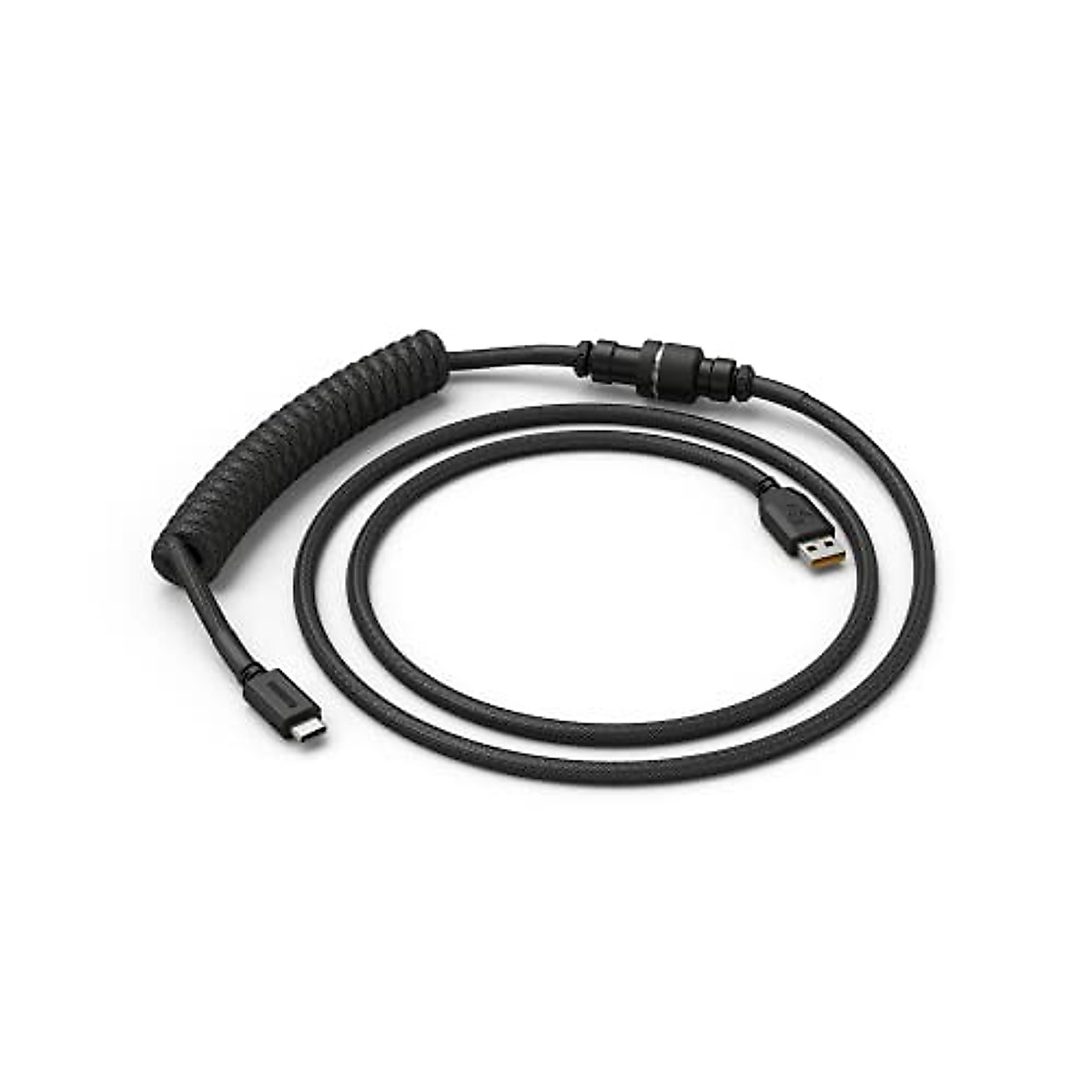Glorious Coiled Keyboard Cable – Coiled USB C Cable Artisan Braided Cables for Mechanical Gaming Keyboard Coiled Cable - Custom Keyboard Cable (Black)