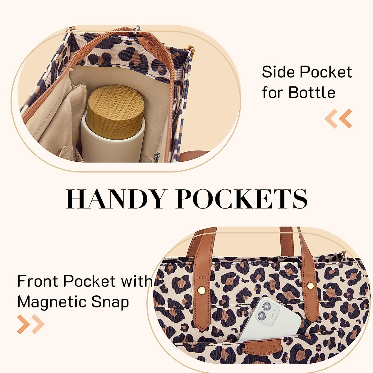 Missnine Laptop Tote Bag Canvas Laptop Bag 15.6 inch Work Shoulder Bags Casual Briefcase Handbag for Travel, Office, School (Leopard Print)