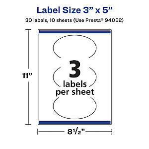 AVERY Glossy Clear Oval Labels, 3" x 5", 30 Labels, Print-to-The-Edge, Laser/Inkjet Printable