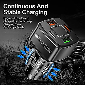 USB C Car Charger, 38W PD &QC3.0 Fast Charging 4 USB Car Charger Adapter, 30W USB-A +Type-C Multi Port Cigarette Lighter USB Charger Compatible with iPhone/Android/Samsung Galaxy S10 S9 Plus (Black)