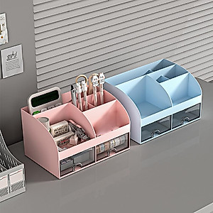 YAMSLAM Desk Organizer, Desktop Organizers and Accessories with 6 Compartments and 2 Drawers, Aesthetic Desk Accessories for Home, Office, School