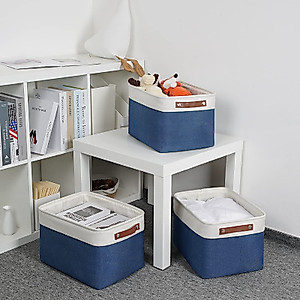 DULLEMELO Collapsible Bundle Baskets 3 Medium Baskets 15"x11"x9.5" + 2 Large Baskets 16"x12"x12"（White&Blue)