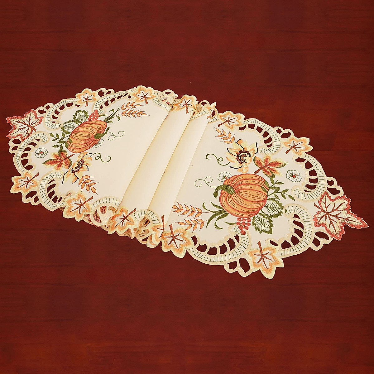 Simhomsen Thanksgiving Harvest Pumpkins Table Runners for Autumn Or Fall Decorations, Embroidery (14 × 69 Inches)