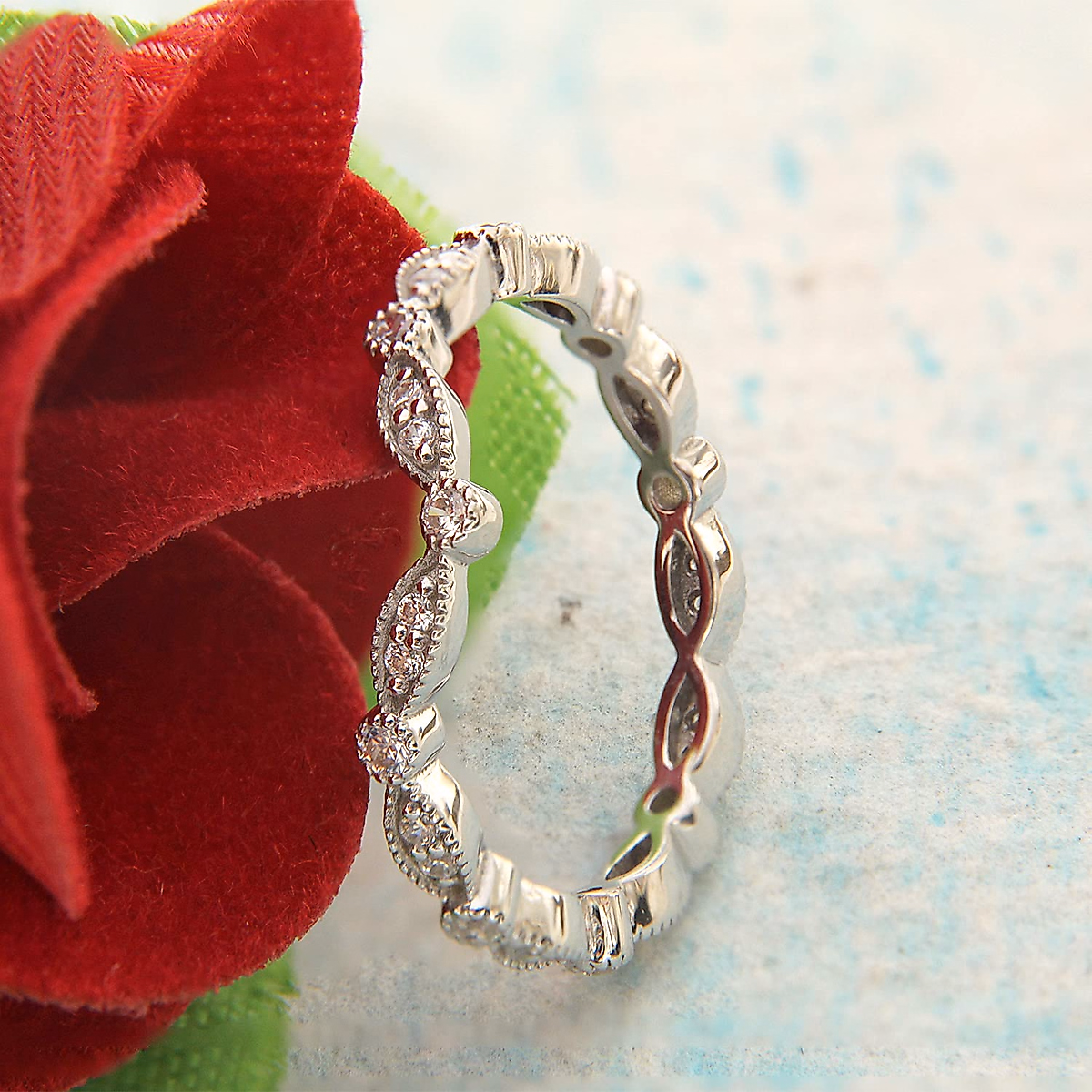 Jenelia Jewelers 0.50 CT. T.W. Wishbone Rings for Women Round Cut Eternity Cubic Zirconia Diamond Vintage Style Art Deco Wedding Band 14KT Gold Plated Solid 925 Sterling Silver (6)