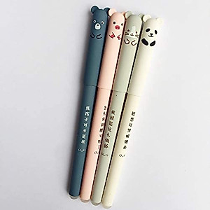 Cute Girly Gel Pen，4 Pcs 0.35mm Blue Ink Gel Pen，Kawaii Pig Bear Cat Mouse Erasable Gel Pen School Office Supplies Stationery Gift