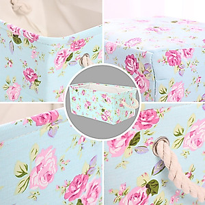 uxcell Storage Basket Bin with Rope Handles, Decorative Fabric Laundry Basket for Clothes Toy Closet Organizer,Floral (Medium -15.7"x11.8"x8.3")