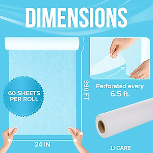JJ CARE Disposable Massage Table Sheets - 60 Sheets [24" x 390 feet, 1 Roll] - 50% Thicker Perforated Massage Bed Cover, Non-Woven Disposable Roll for Massage Table for Waxing, Facial, Tattoo, & Spa