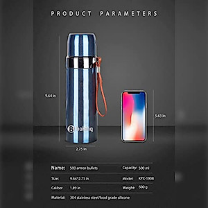 boking Hot water bottle cup thermos bottle coffee bottle stainless steel cup heating or warming ,500ml (blue)