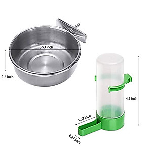 4 Pack Bird Parrot Food and Water Dish; 2 Stainless Steel Bird Parrot Food Feeding Cups and 2 Plastic Birds Water Feeder Water Dispenser Bottle for Chinchilla, Ferret, Cockatiel, Conure, Parakeet