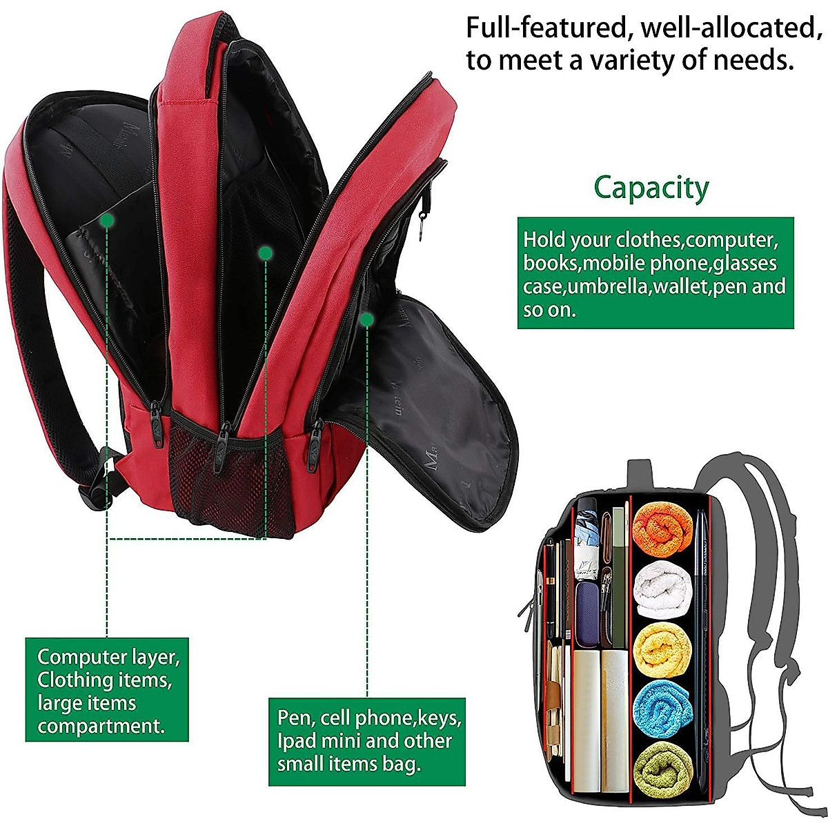 MATEIN Laptop Backpack for Womens, School Backpack with USB Port for Student Supplies and College Accessories, Water Resistant Travel Daypack Cute Book Bag for Teens and Ladies Fit 15.6 In Computer