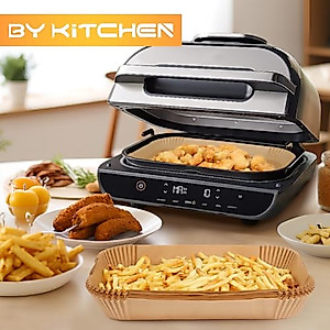 BYKITCHEN Air Fryer Liners for Ninja FG551/DG551/IG651 Foodi Smart XL Indoor Grill, Set of 100, Rectangle Air Fryer Parchment Paper Liners for Ninja XL Grill Air Fryer, Ninja Foodi Grill Accessories