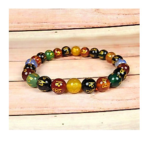 DHYANARSH Om Mani Padme Hum Engraved Multicolor Stone Crystal Bracelet - Natural Healing Stones for Reiki, Tarot & Feng Shui