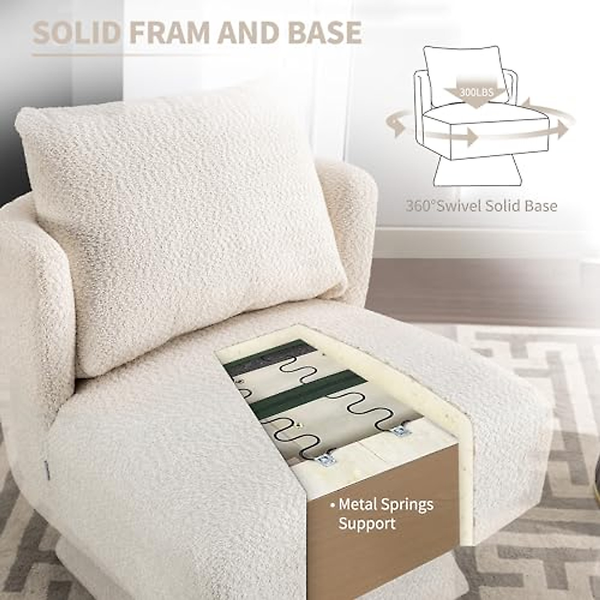 HOMEFUN Swivel Barrel Chair Set of 2, 360 Degree Modern Wide Upholstered Swivel Accent Chair with Curved Back and Pillows - Comfy Soft Chenille for Nursery, Living Room, Bedroom, Beige