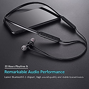 ELEVENSES Bluetooth Headphones v5.1 Magnetic Neckband Earbuds with Microphone Auto Pairing 20Hrs Playtime HD Sound Stereo Bass (Black)