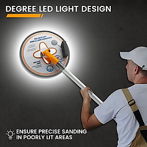 Hohean 9 Inch Drywall Sander with LED Light, Radial Sander with 360 Degree Rotary Round, Drywall Handing Pole Sander for Wall Cleaning and Polishing, Circular Ceiling Sander for Dry Wall and Painting