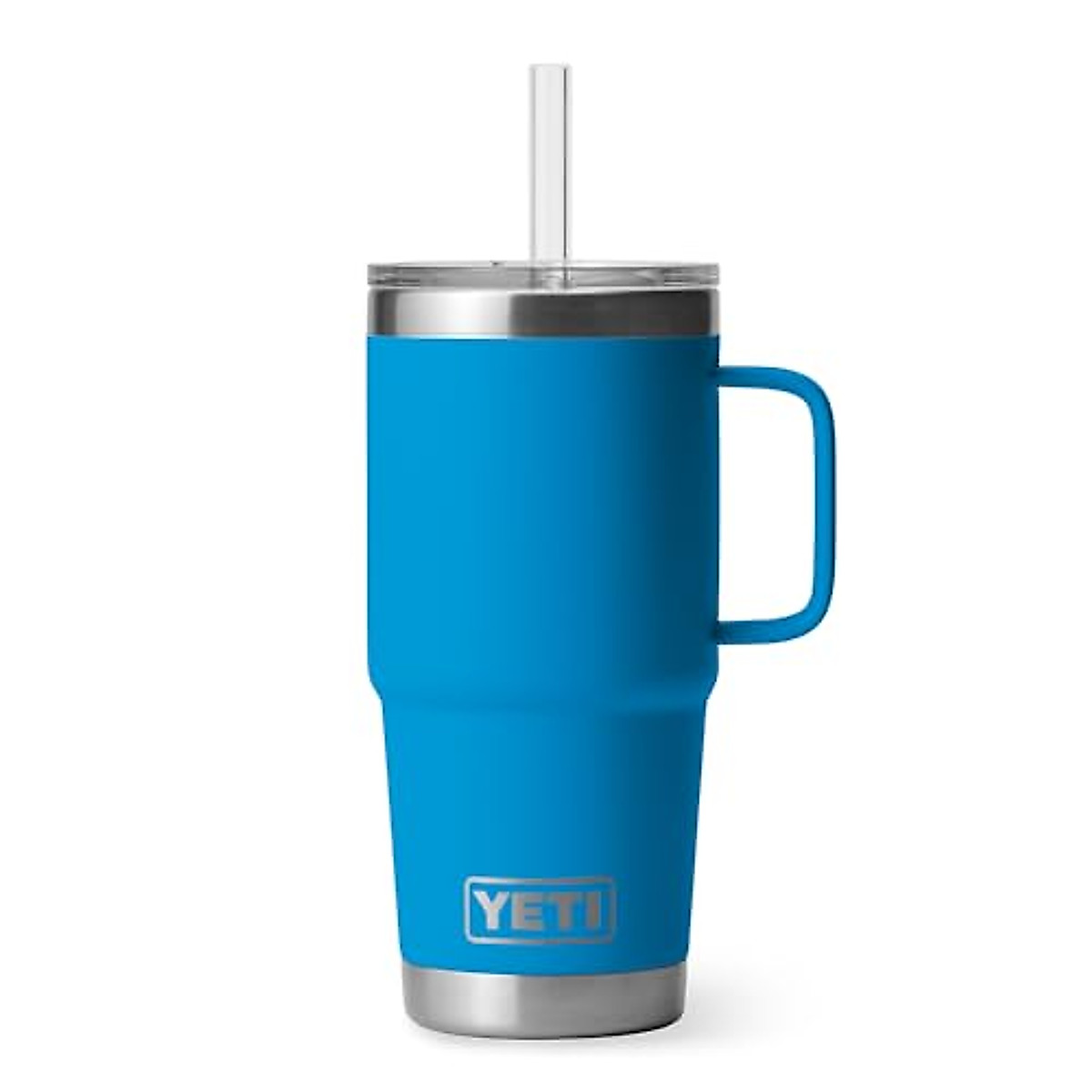 YETI Rambler 25 oz Tumbler with Handle and Straw Lid, Travel Mug Water Tumbler, Vacuum Insulated Cup with Handle, Stainless Steel, Big Wave Blue