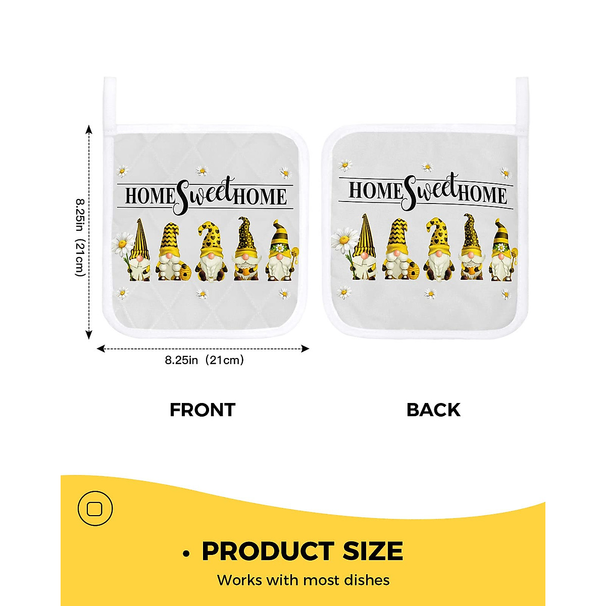 2 PCS Pot Holders for Kitchens Counter, Honey Gnomes Bee Comb Heat Insulated Podholders Oven Hot Pads for Cooking BBQ Baking Heat Proof Mat Spring Sweet Home White Daisy Floral Flower