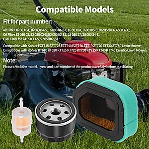 TIANYAN 32 083 03-S 32 883 03-S1 Air Filter 52 050 02-S Oil Filter Fuel Filter kit Replacement For Kohler Courage SV710 SV715 SV720 SV725 SV730 SV735 SV740 LT1045 LTX1046 LTX1050 Tractor Lawn Mower