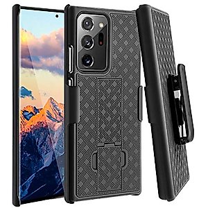 Samsung Note 20 Ultra Case, Fingic Note 20 Ultra Holster Case Combo Shell Slim Rugged Case with Built-in Kickstand Swivel Belt Clip Holster Shockproof Cover for Samsung Note 20 Ultra 6.9 inch, Black