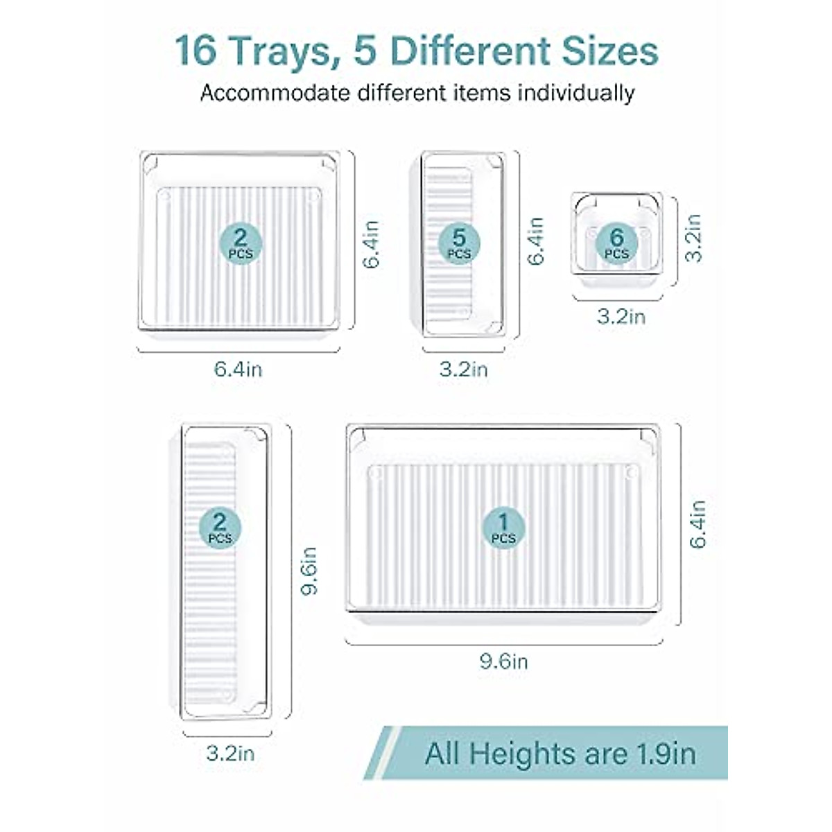 Kootek 16 Pcs Desk Drawer Organizer and 4 Pack Refrigerator Organizer Bins