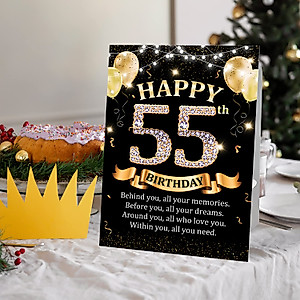 CMHIE 55th Birthday Party Signs with Paper Holder - Black Gold 55 Year Birthday Party Table Signs Decorations for Happy Birthday Party Activities Celebration Reception Table Supplies - dangold10