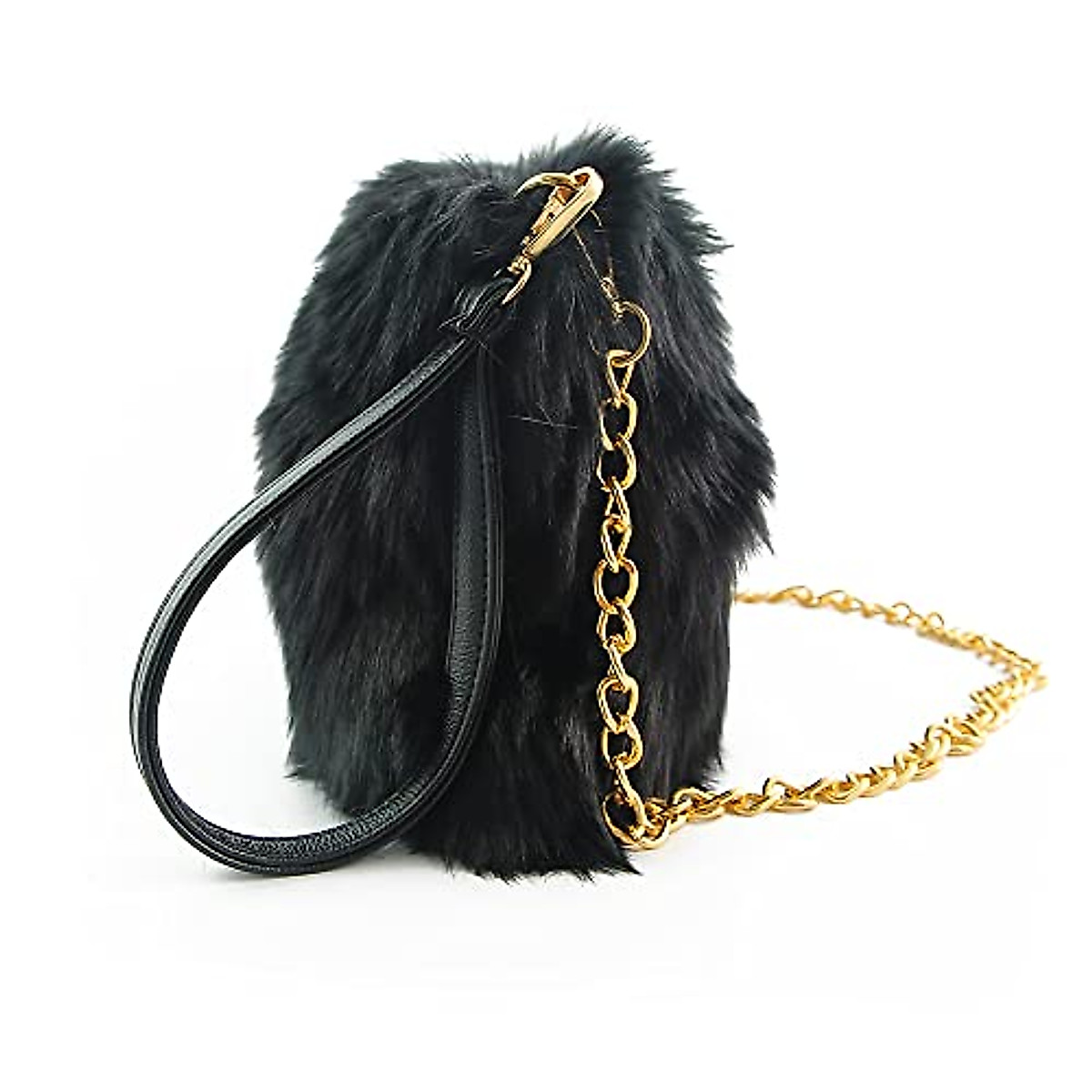 ZOSCGJMY Evening Faux Fur Handbags for Women Furry Fluffy Fuzzy Bags Purse Crossbody Shoulder Strap (Black)