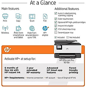 HP OfficeJet Pro 9018e All-in-One Wireless Color Inkjet Printer - Print Scan Copy Fax - 22 ppm, 4800 x 1200 dpi, 512MB Memory, 35-Sheet ADF, Auto 2-Sided Printing, Ethernet (Renewed)