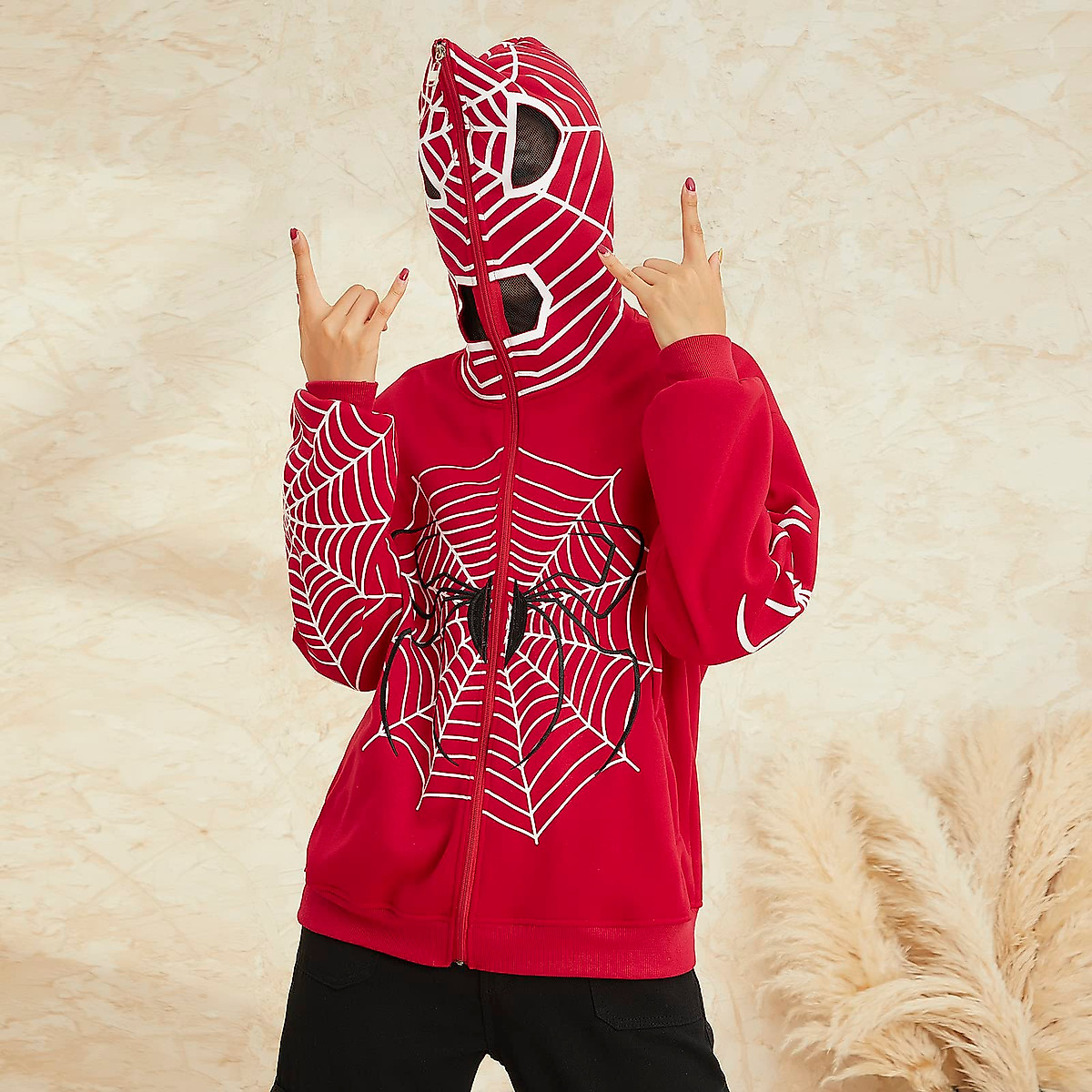 Winioder Women Y2K Spider Zip Up Hoodie Jacket Punk Goth Grunge Aesthetic Oversized Hoodies Vintage Graphic Sweatshirt (Red, S)