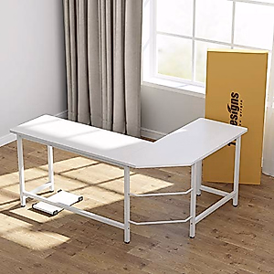 Tribesigns 66 inch Modern L Shaped Desk Corner Computer Desk PC Laptop Study Table Workstation Home Office Wood & Metal, White