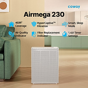 Coway Airmega 230 True HEPA Air Purifier with Air Quality Monitoring, Auto, and Filter Indicator, Dove White & Airmega 250S App-Enabled Smart Technology, Covers 930 Sq.ft