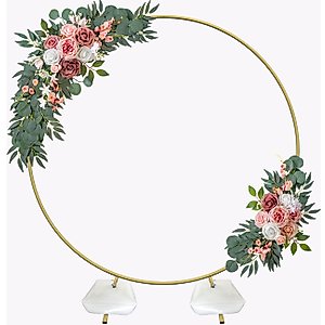 Fandature 7 Ft Round Wedding Arch for Ceremony Metal Balloon Arch Stand with Two Water Bags for Party Decoration Circle Backdrop Stand for Birthday, Gold