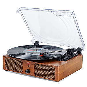 Record Player Bluetooth Turntable for Vinyl with Speakers & USB Player,Vinyl to USB,3 Speed Belt Driven LP Vintage Phonograph for Home Decoration