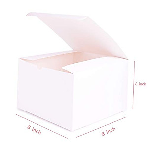 SHIPKEY 10PCS White Cardboard Gift Boxes with lids | 8x8x6 Inch Gift Boxes with Pull Bows(Golden Ribbons) | for Party, Wedding, Christmas, Holidays, Birthdays, Gift Wrap, and All Other Occasions