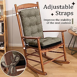 Cozyide Non-Slip Rocking Chair Cushion Set, Soft Rocking Chair Pads Set with Adjustable Ties, Includes Seat Cushion 17x17 Inches & Back Pillow 21x17 Inches, Khaki