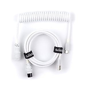 Geeksocial High Sensitive Coiled 6ft Type C USB Cable Painted GX16 Aviator Connector Double-Sleeved Paracord for Mechanical Gaming Keyboard (White)