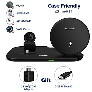 DDUAN Wireless Charger, 3 in 1 Qi Fast Charging Station Dock Compatible for Apple Watch, AirPods Pro/1/2, Charging Stand for iPhone 14/13/12/11/Pro/Max/XR/XS/XS Max/X/8/Samsung(18W Adapter Included)
