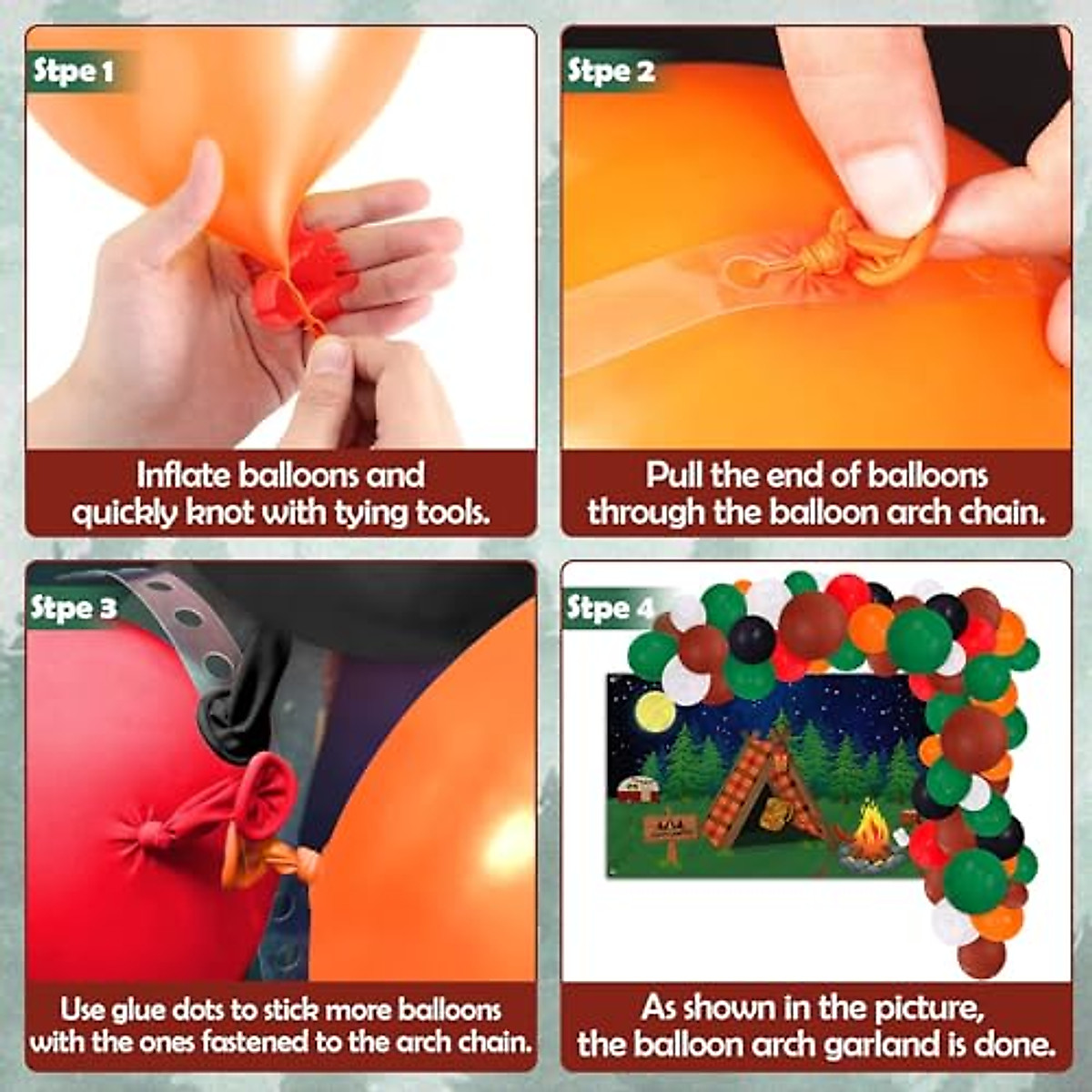 Vansolinne Camping Party Decorations Camping Adventure Happy Camper Night Forest Campfire Tent Scene Backdrop Banner & Balloons Garland Kit, Theme Birthday Classroom Decor Background Photo Props