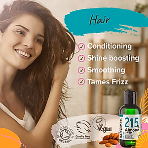 naissance Organic Sweet Almond Oil (no. 215) 4 fl oz - Pure & Natural, Cold Pressed, Vegan, Hexane Free & No GMO - Ideal for Massage, Skincare & Haircare