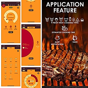 Wireless Meat Thermometer Bluetooth Unlimited Range Thermometer Digital Meat Thermometer Wireless for Remote Monitoring Kitchen BBQ Oven Smoker Grill Rotisserie, ETC