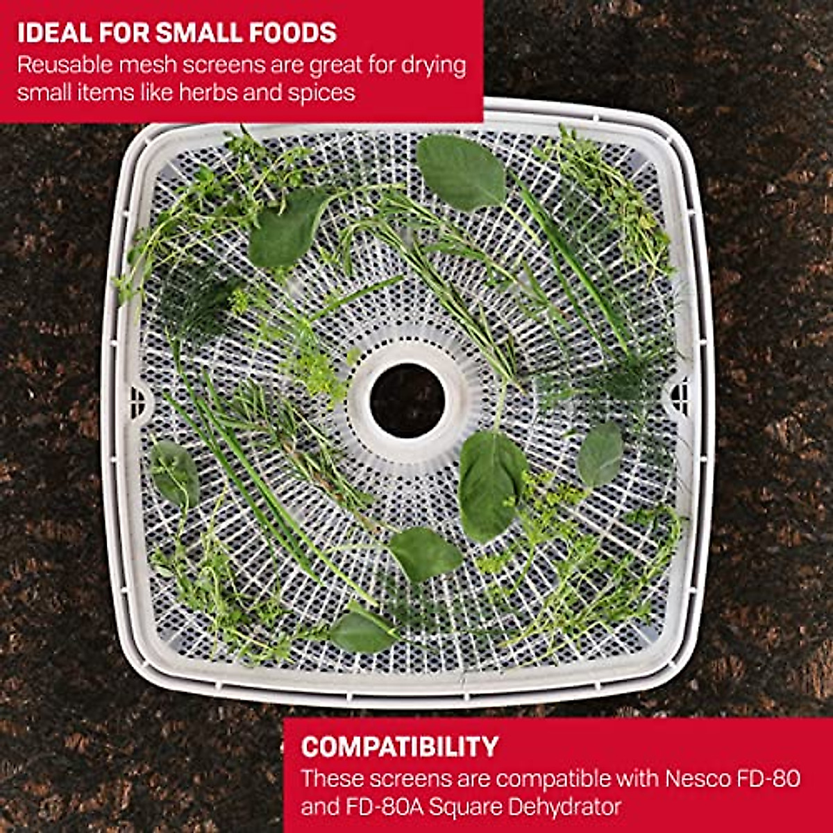 NESCO SQM-2-6 Square Mesh Plastic 13 1/2" Clean-A-Screens, Compatible FD-80 Food Dehydrator, White