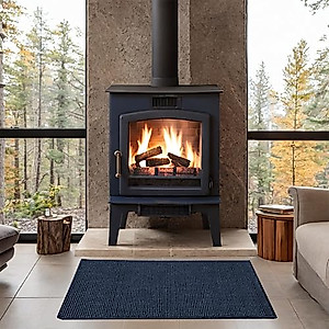 Plow & Hearth Dalton 2x3'6" Fireproof Hearth Rug | Navy | Wool Blend Fireplace Mat | Hearth Rugs for Fireplaces Fire Resistant | Protect Hardwood Floor and Carpet from Sparks and Embers Wood Stove
