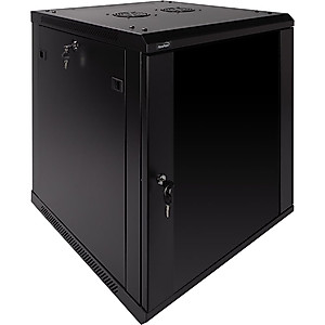 NavePoint 12U Server Rack Enclosure - 23.6” Deep, 12U Wall Mount Network Cabinet with Locking Glass Door for 19” IT Equipment, 12U Network Rack with 2 Fans, Removable Side Panels, Black