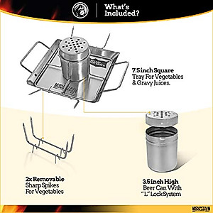 MOUNTAIN GRILLERS Beer Can Chicken Roaster Stand - Stainless Steel Holder - Barbecue Rack for The Grill, Oven or Smoker - Dishwasher Safe - Includes 4 Vegetable Spikes
