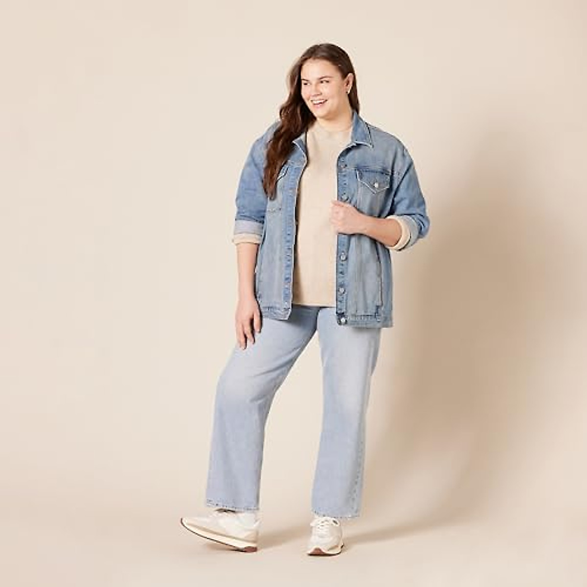 Amazon Essentials Women's Classic-Fit Soft Touch Long-Sleeve Crewneck Sweater, Beige, Small