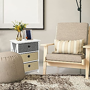 ECOMEX Nightstand Set of 2, Nightstand with 3 Drawers, Small Nightstand with Storage Drawers, Bedside Table with Fabric Bins, Wood Frame, Easy Assembly, White