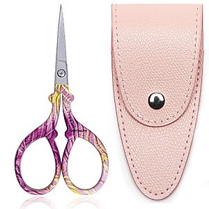 GAIFONGRE 3.6 inch Small Precision Scissors, Sewing scissors with leather sheath cover,Small Stainless Steel craft tools,sewing supplies,Needlework Threading Shears , color Purple