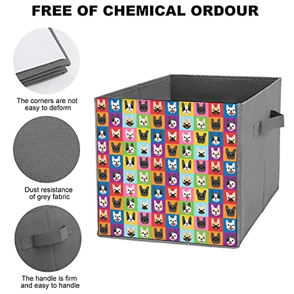 French Bulldog Faces Collapsible Storage Bins Basics Folding Fabric Storage Cubes Organizer Boxes with Handles