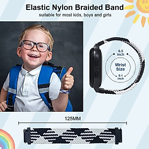 2 Packs Nylon Braided Band Replacement for Gizmo Watch 3/2/1 SyncUP Watch, 20mm Kids Solo Loop Stretchy Strap for Boys and Girls, Elastic Sport Wirstband, Breathable & Washable (Colorful Blue & Colorful Black)